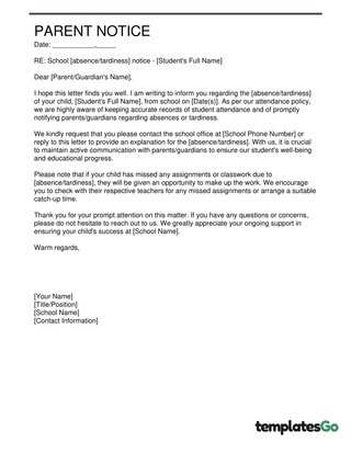 Student Absence Notice- Free Templates For Teachers Need