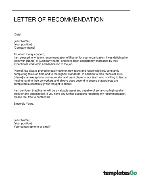 Best Templates Letter Of Recommendation For Employee