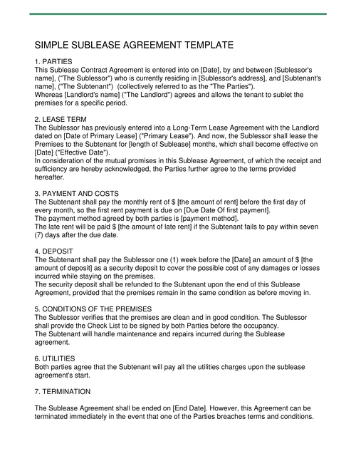 Sublease Agreement Get Your Free Template