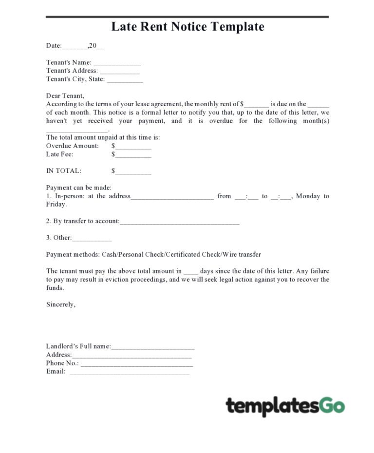 Late Rent Notice - Free Template and Guideline