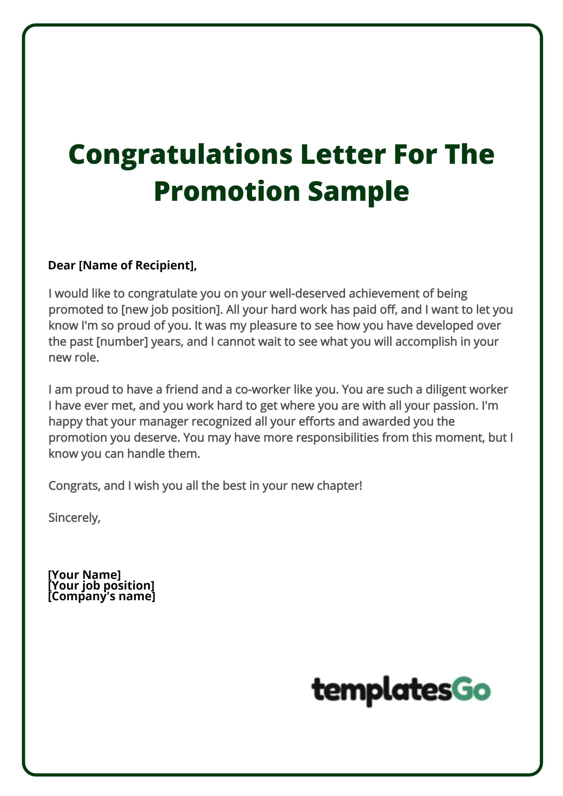 Congratulations Letter At Work Templates