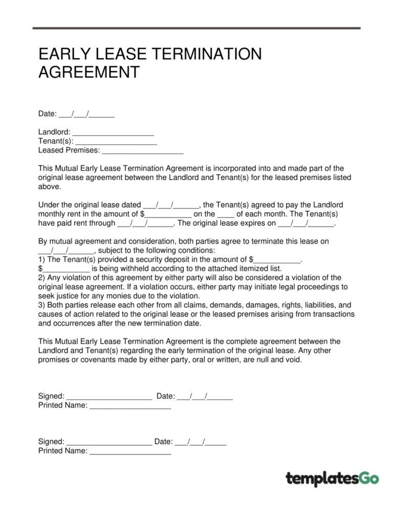 Early Termination Lease Letter-To Minimize Losses