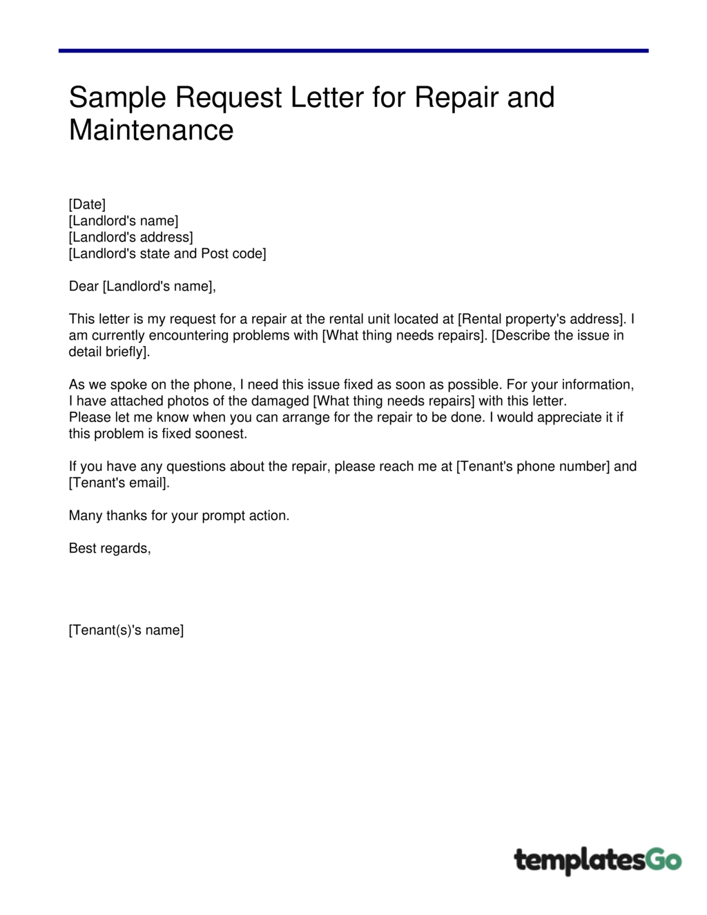 Free Letter To Landlord For Repairs Samples & Templates