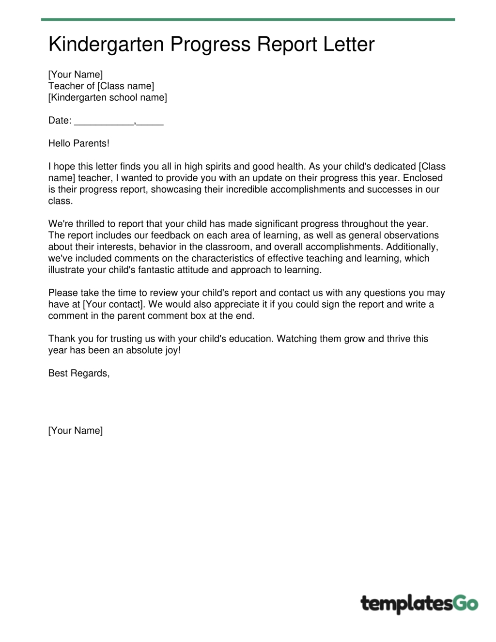 Student Progress Report Letter Templates To Edit Online