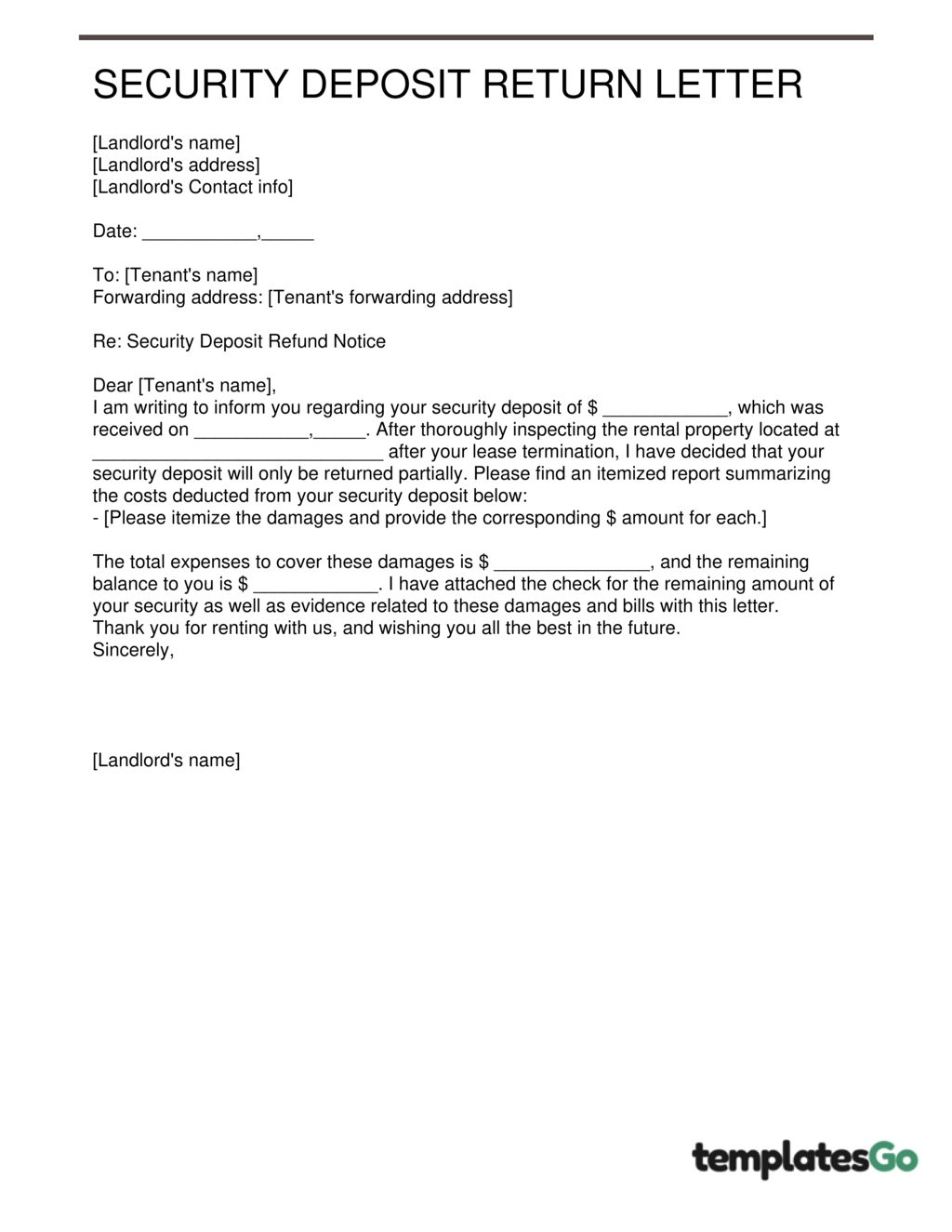 Create A Security Deposit Return Letter With Time Saving Templates