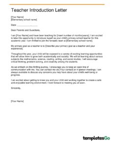 Get Your Free Teacher Introduction Letter To Parents Templates