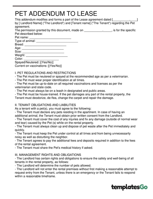 Pet Rental Agreement & Addendum Free Templates Pet Rental Agreement & Addendum Free Templates